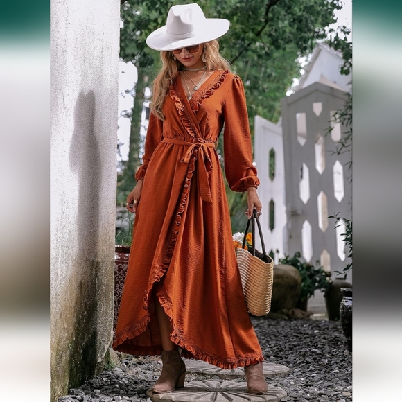 Simplee Apparel | Dresses | Long Sleeve Ruffle Wrap Maxi Dress | Poshmark